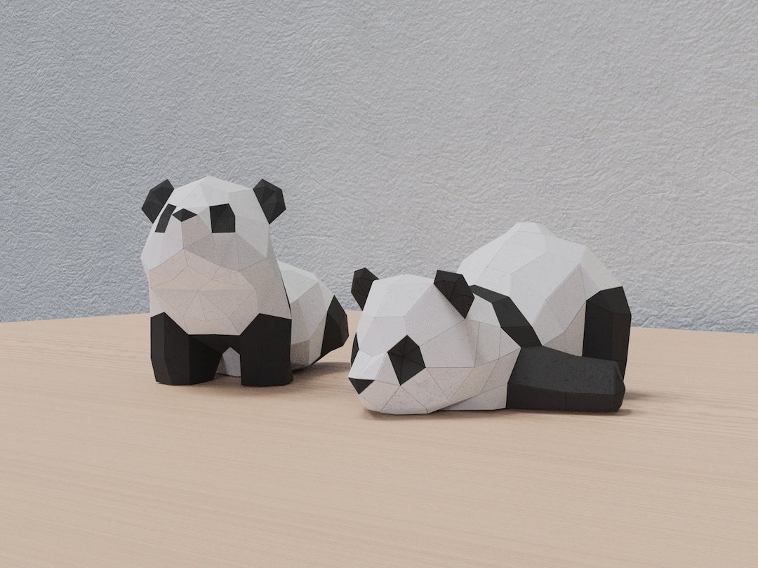 Two Cute Pandas Paper Sculpture,printable PDF Template,handmade Wide ...