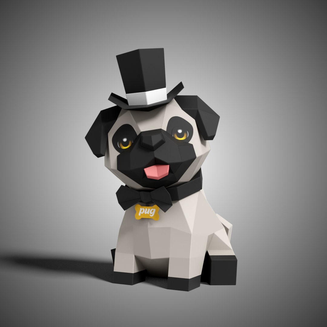 Cute Pug Dog Sitting Pose Paper Sculpture,printable PDF Template ...