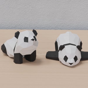 Two Cute Pandas Paper Sculpture,printable PDF Template,handmade Wide ...
