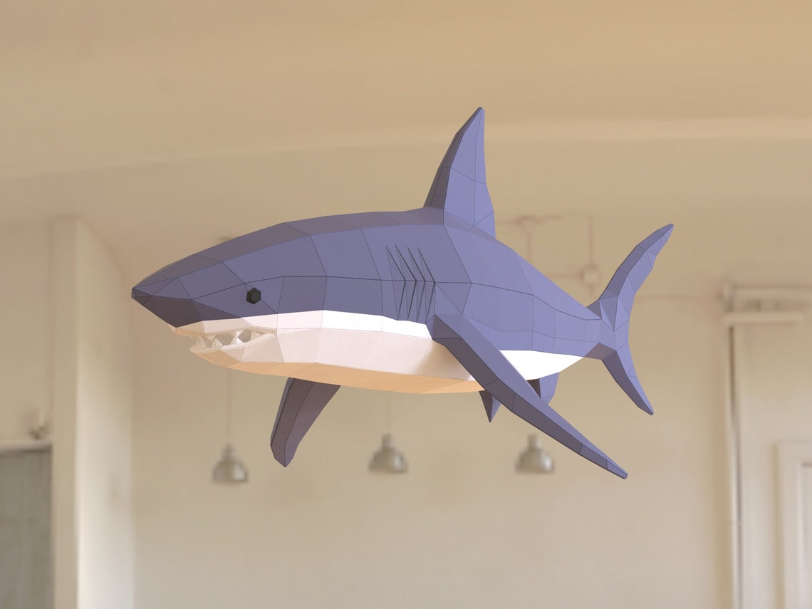 Shark Paper Sculpture, 3D Low Poly Wall Decor (printable PDF &SVG) - Etsy