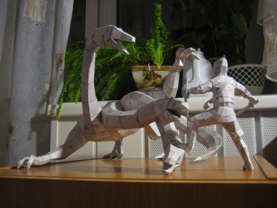 Dragon and Warrior Paper Sculpture 3D Papercraft Tempalte - Etsy