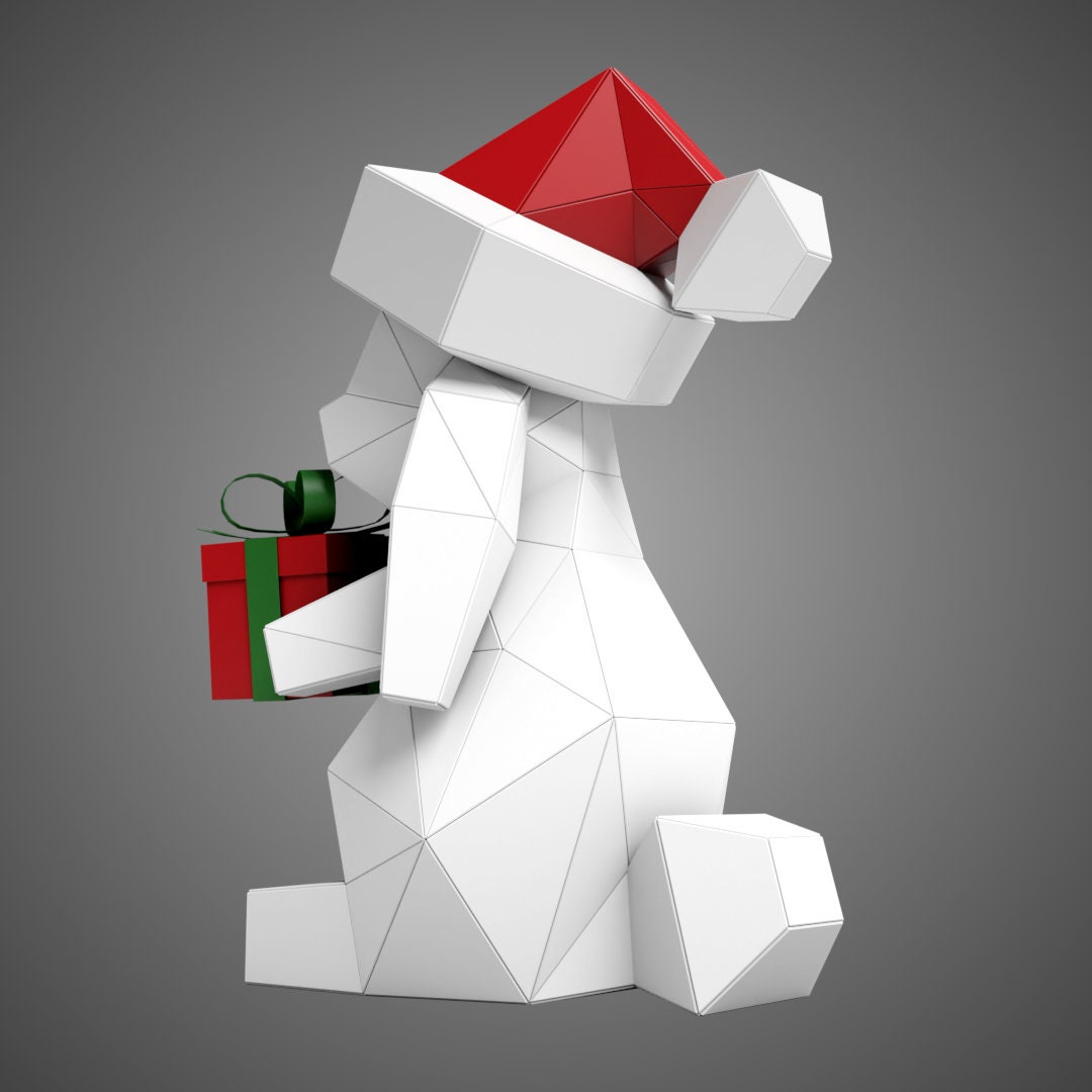 Christmas Bunny Paper Sculpture, Low Poly Rabbit Figurine (printable ...