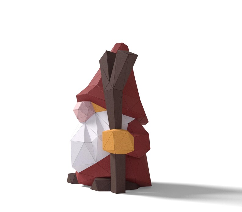 Gnome Papercraft Template: 3D Low Poly Sculpture (PDF + SVG Download ...