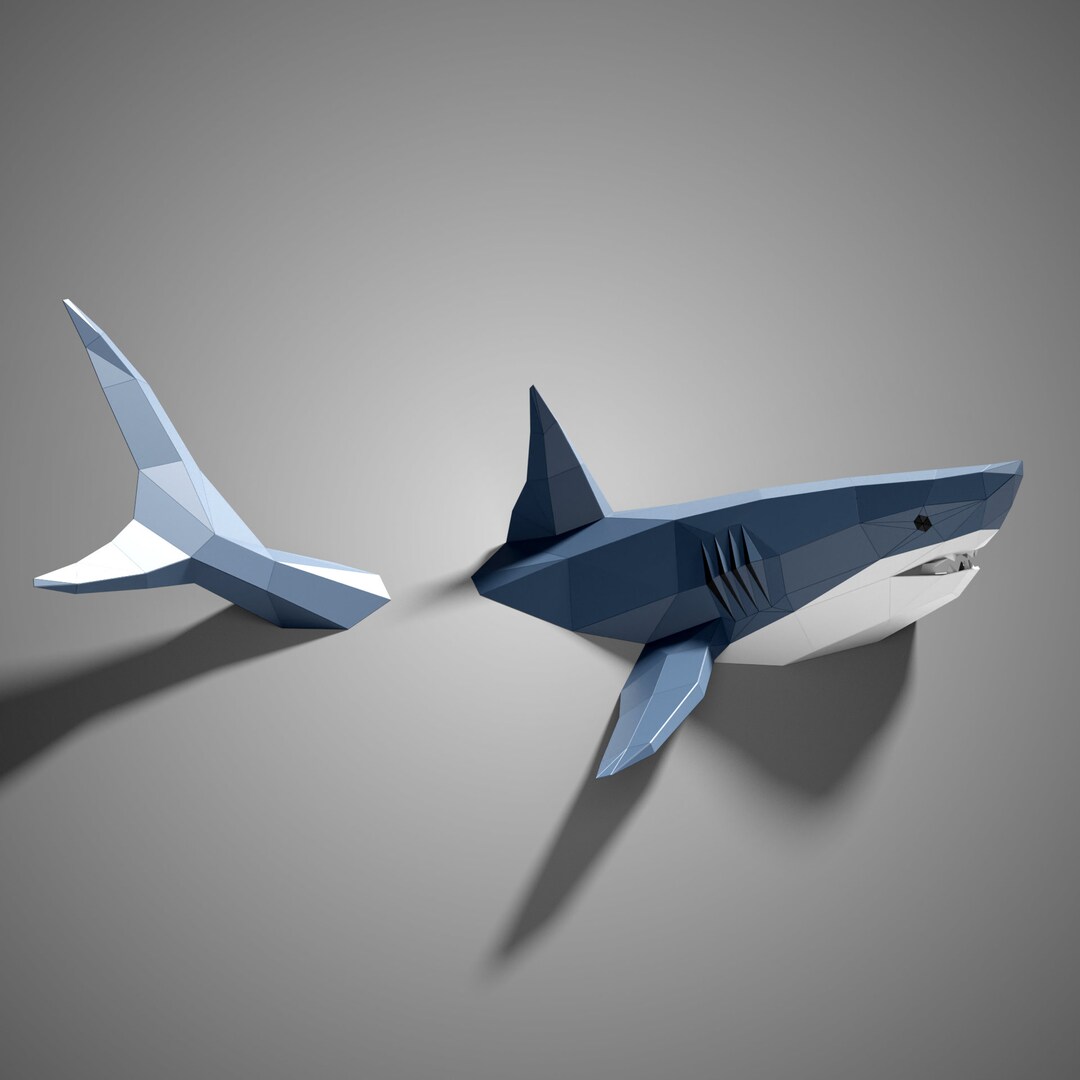 Shark on Wall Paper Sculpture,printable PDF Template,handmade Wild ...
