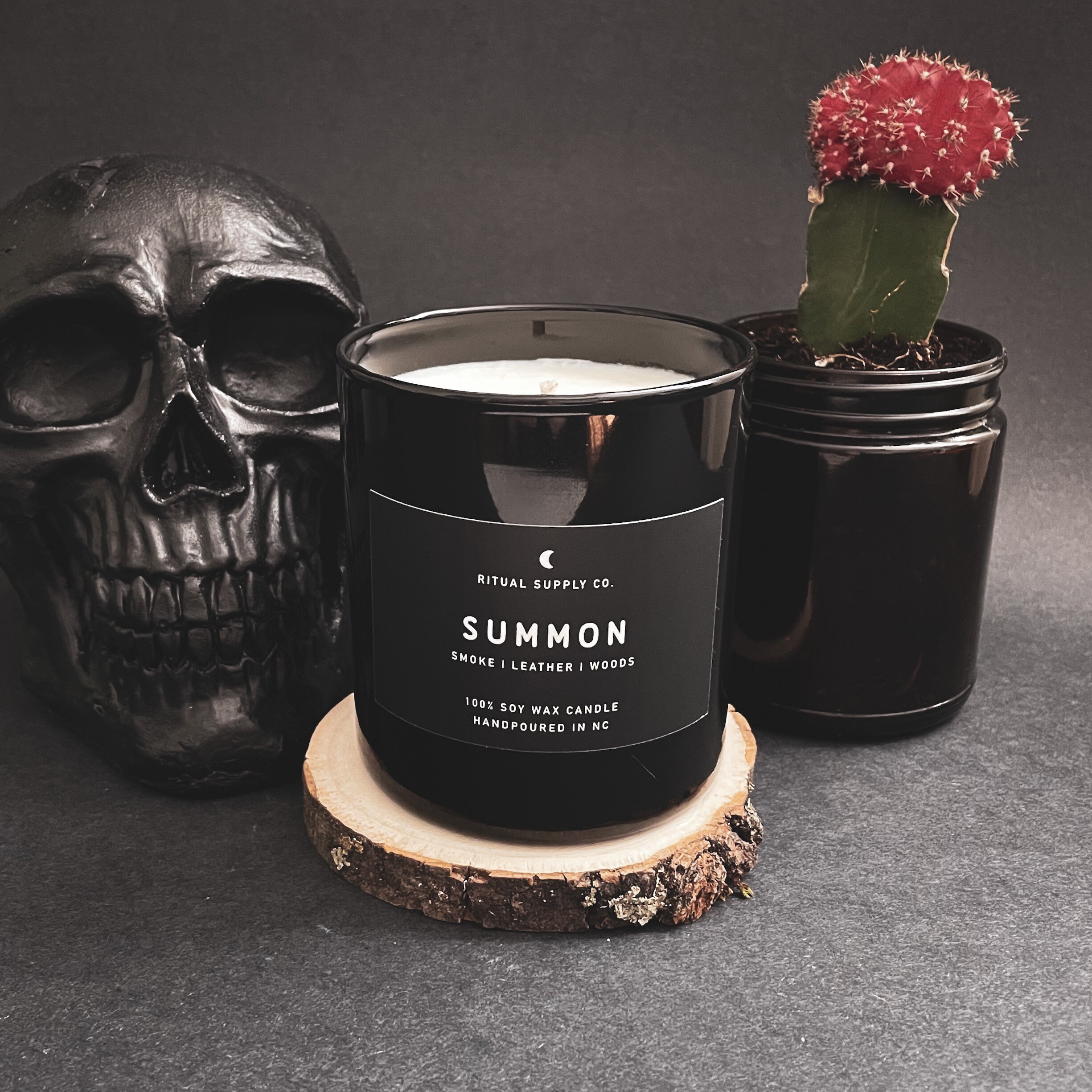 Summon Soy Wax Jar Candle Leather Smoke Teakwood Witchy - Etsy