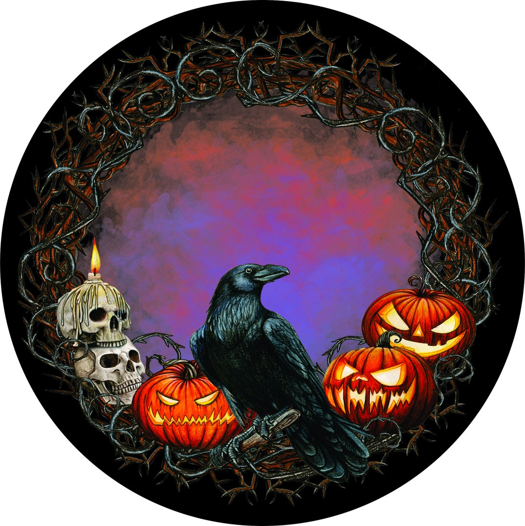Halloween Crow Round Sign Printable Sublimation Graphic Wall - Etsy