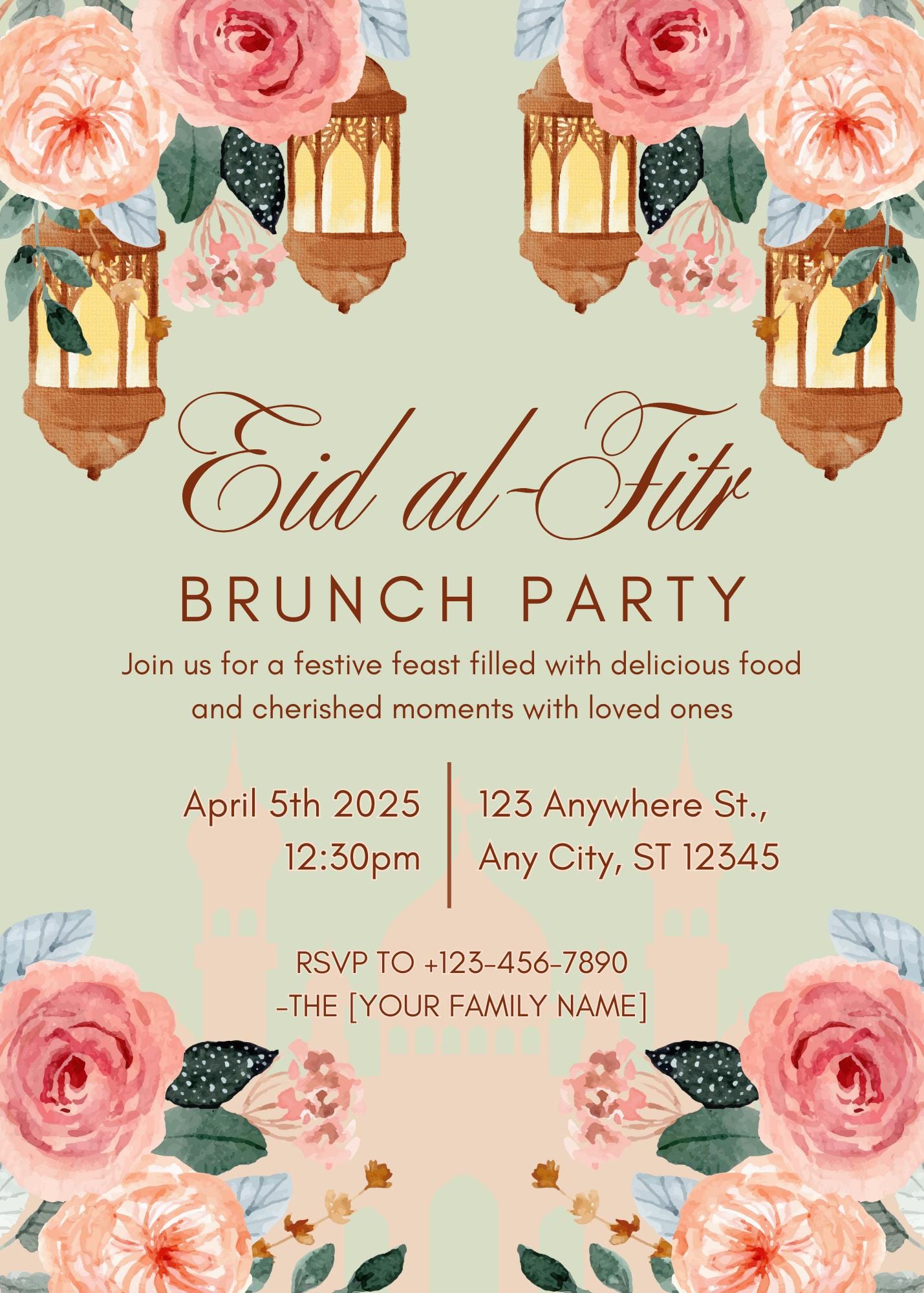 Elegant Eid Al-fitr Party Invitation | Eid Party Invitation | Editable ...