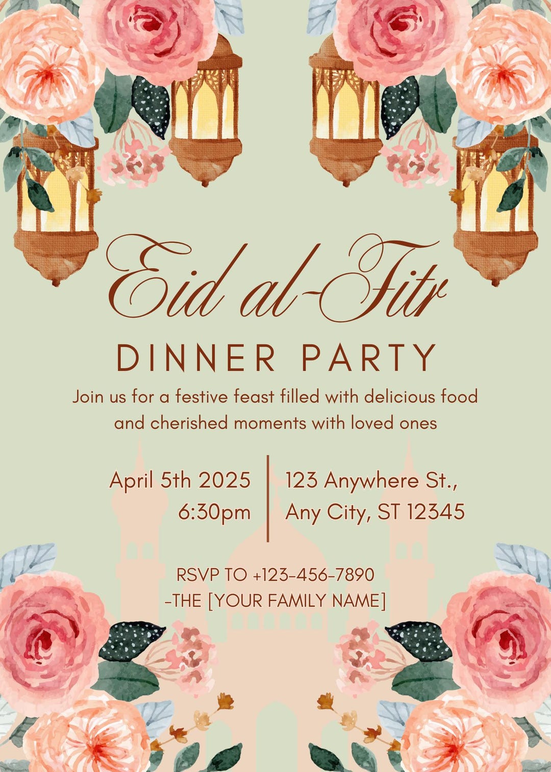Elegant Eid Al-fitr Party Invitation | Eid Party Invitation | Editable ...