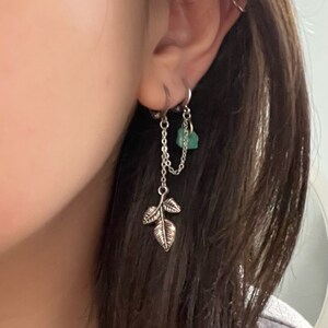 Leaf Double Piercing Earring Set Amazonite Crystal Two Hole Stainless ...