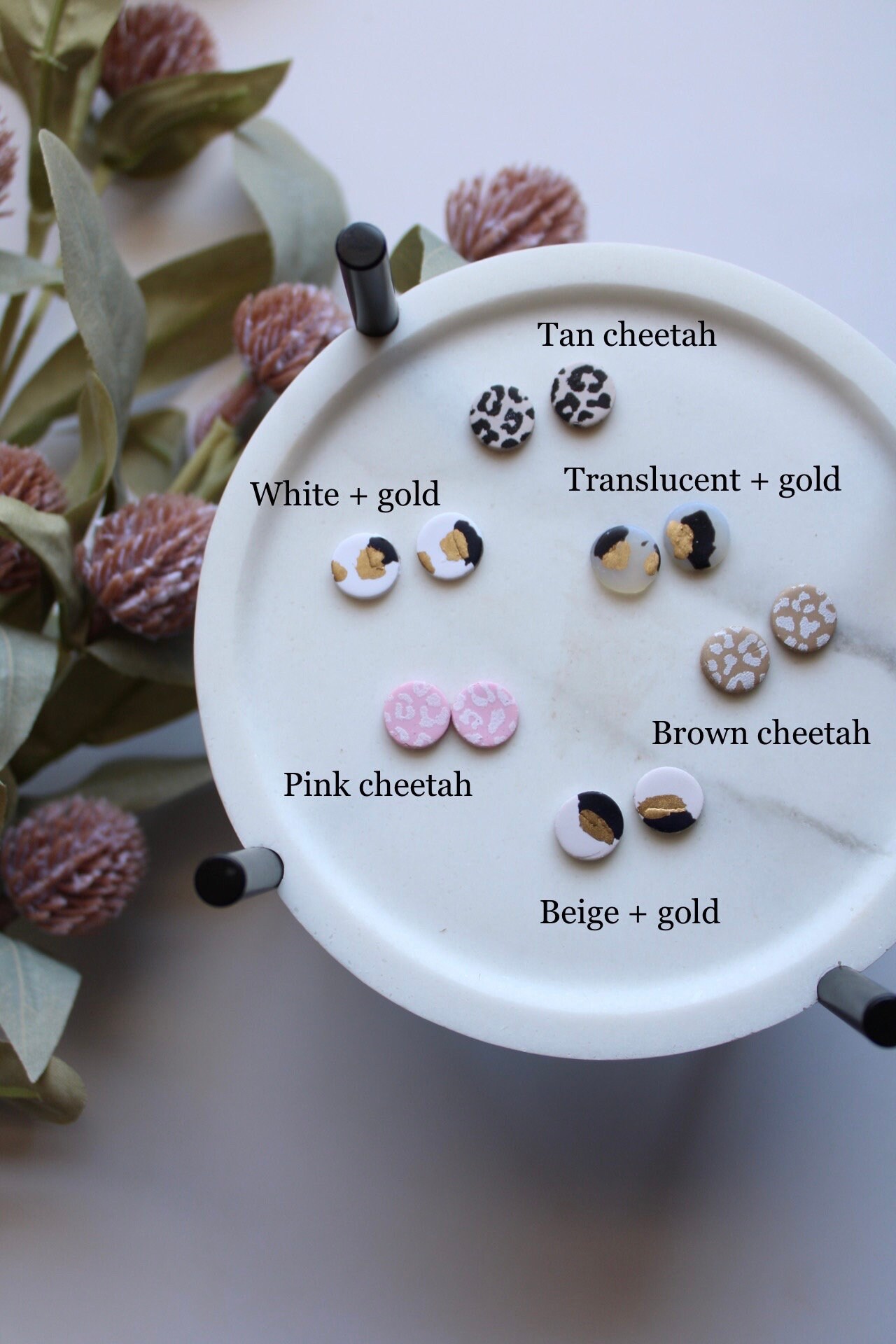 Build Your Own Stud Pack MINIS Neutral Cheetah Floral Clay Stud Packs ...