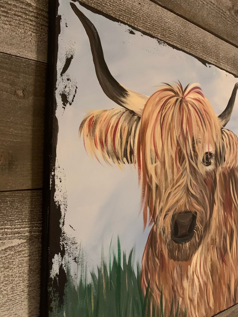 Rustic Highland Cow Painting Hand Painted Original 18 by 18 - Etsy