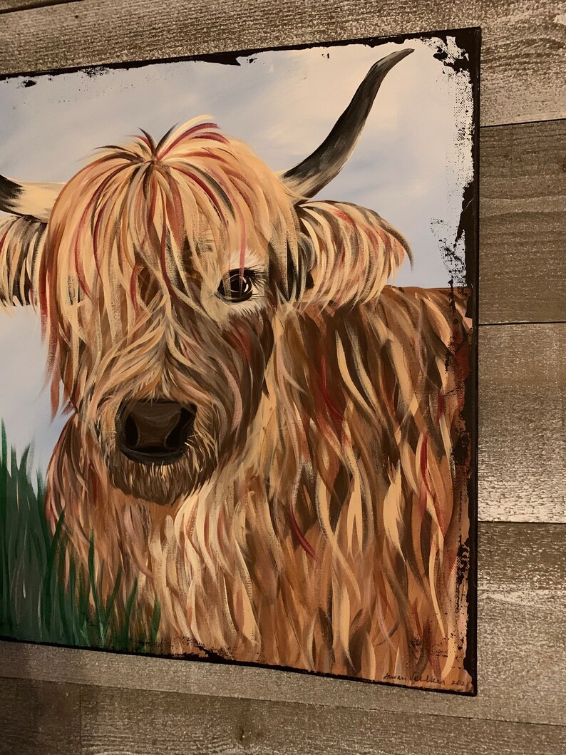 Rustic Highland Cow Painting, Hand Painted, Original, 18 by 18 Canvas ...