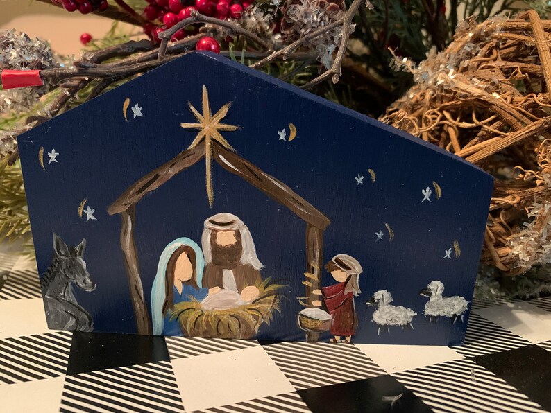 Unique Wood Nativity Scene, Hand Painted With Animals - Etsy