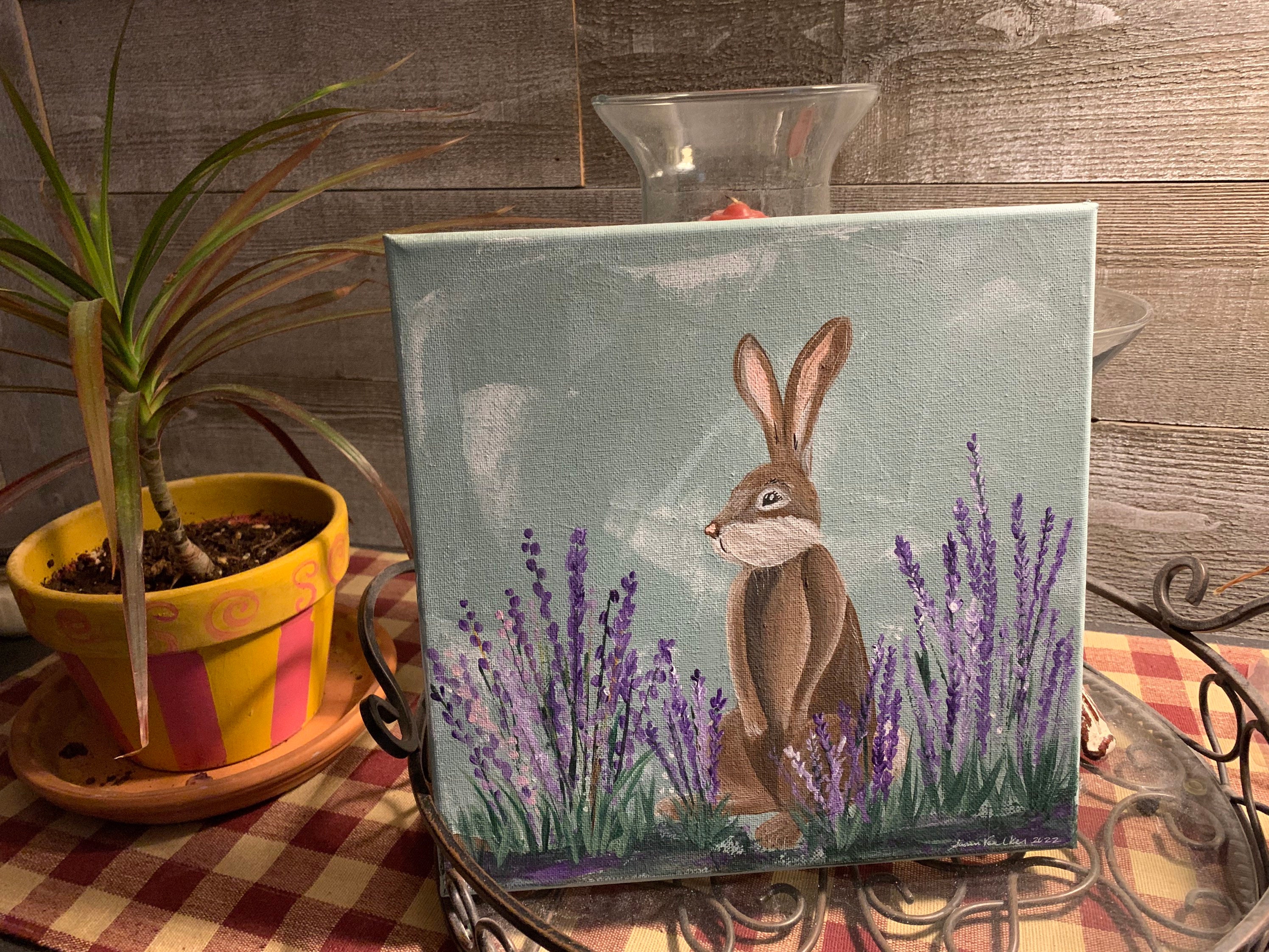 Brown Bunny in Lavender Easter Bunny Lavender Painting - Etsy