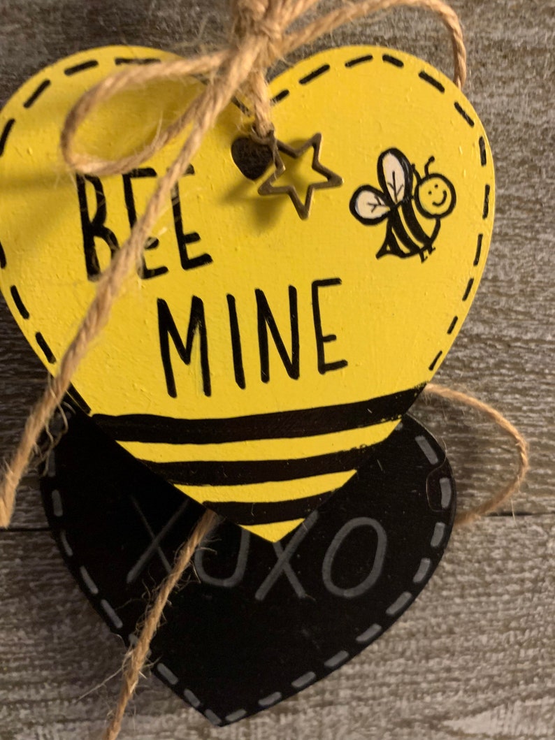 Valentine Bee Mine Heart Shaped Wood Ornaments Hand Painted - Etsy