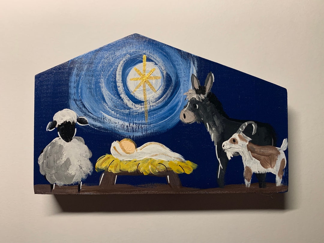 Wood Nativity Scene With Animals, Hand Painted Original Manger Scene - Etsy