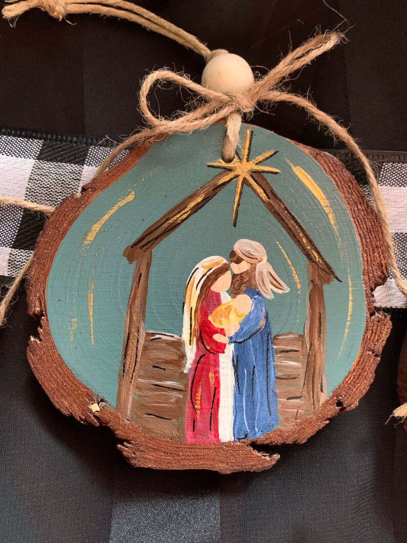 Holy Night Manger Nativity Hand Painted Wood Ornament - Etsy