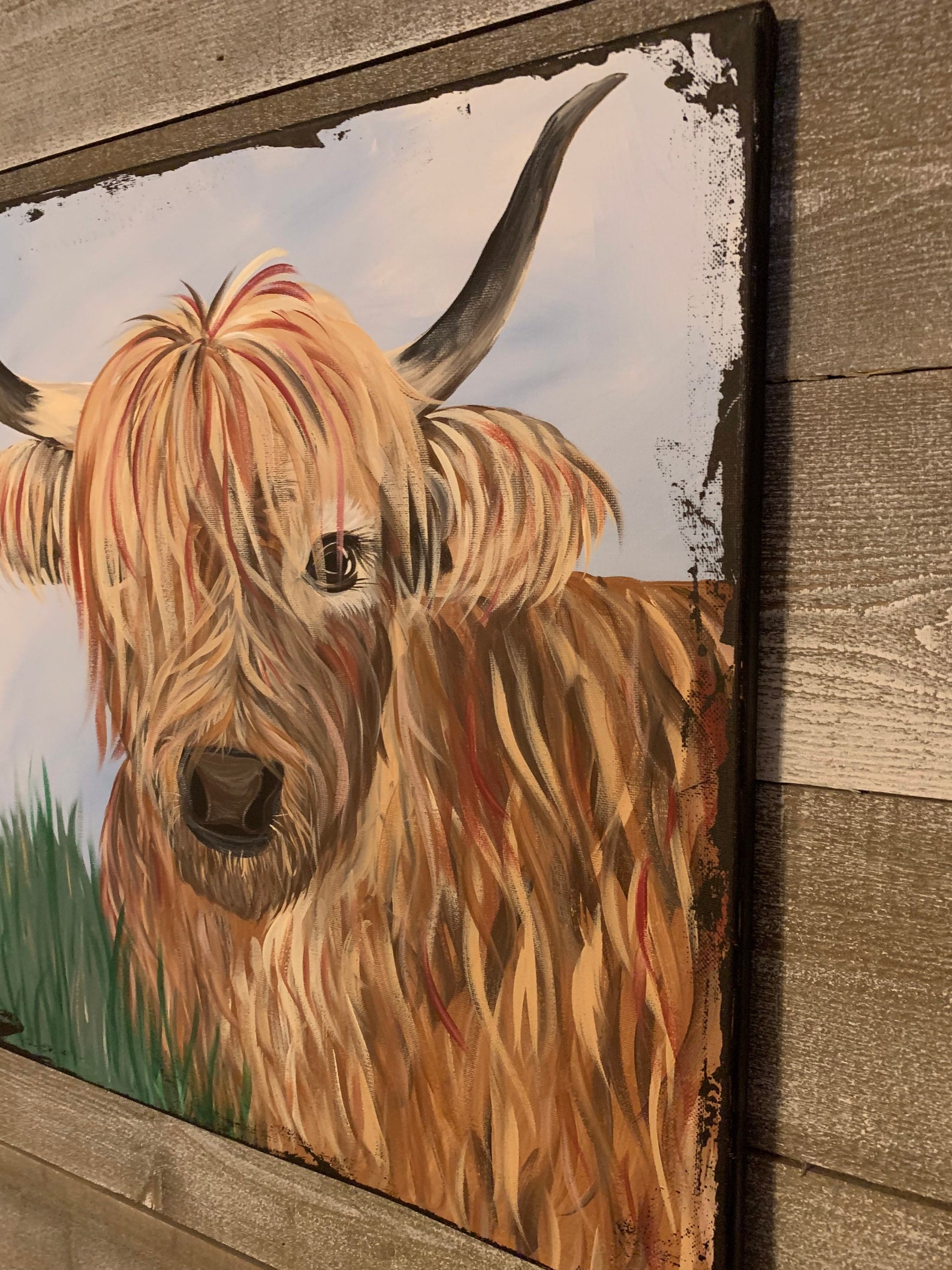 Rustic Highland Cow Painting, Hand Painted, Original, 18 by 18 Canvas ...