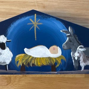 Wood Nativity Scene With Animals, Hand Painted Original Manger Scene - Etsy