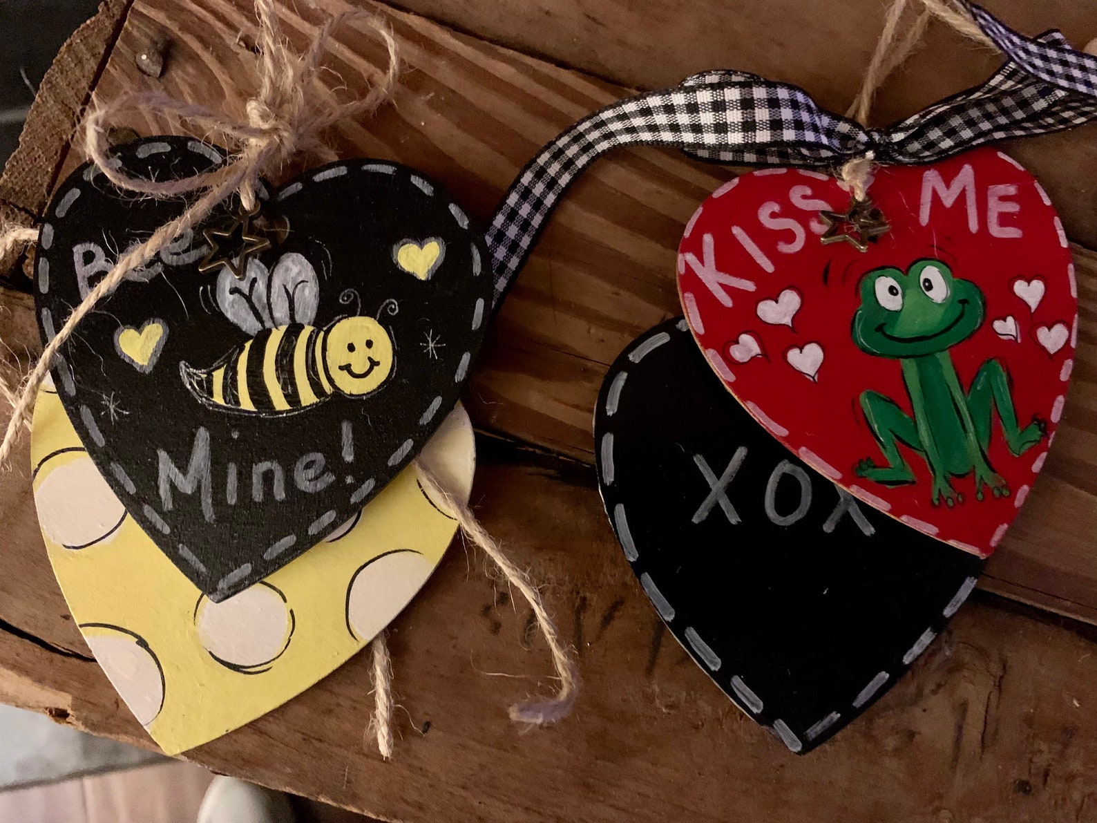 Valentine Bee Mine Heart Shaped Wood Ornaments Hand Painted - Etsy