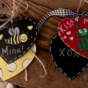 Valentine Bee Mine Heart Shaped Wood Ornaments Hand Painted, Original ...