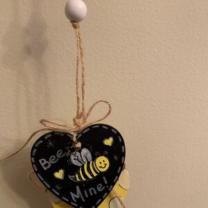 Valentine Bee Mine Heart Shaped Wood Ornaments Hand Painted, Original ...