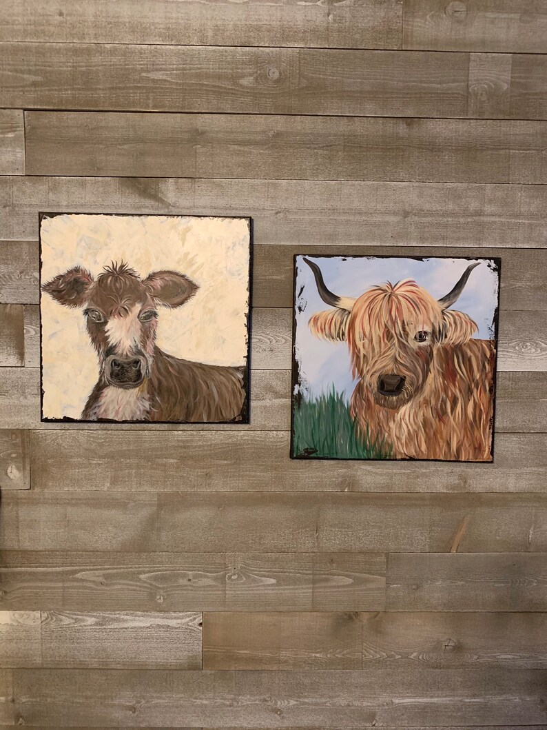 Rustic Highland Cow Painting Hand Painted Original 18 by 18 - Etsy