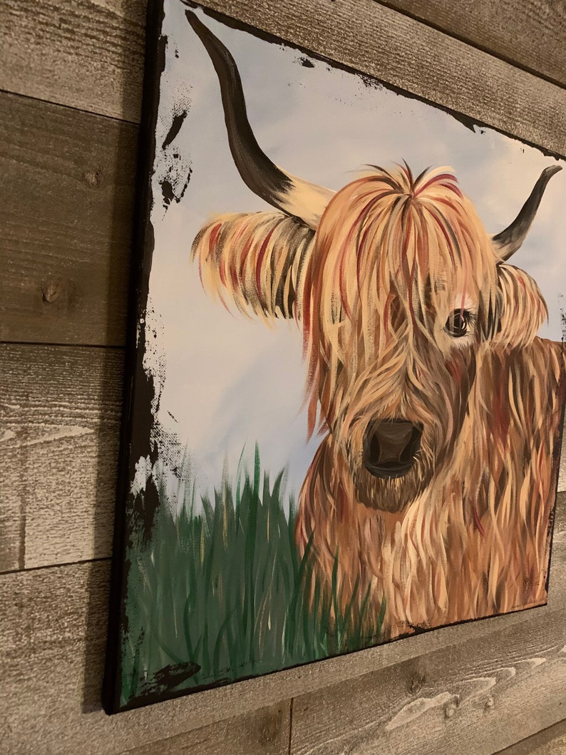 Rustic Highland Cow Painting Hand Painted Original 18 by 18 - Etsy
