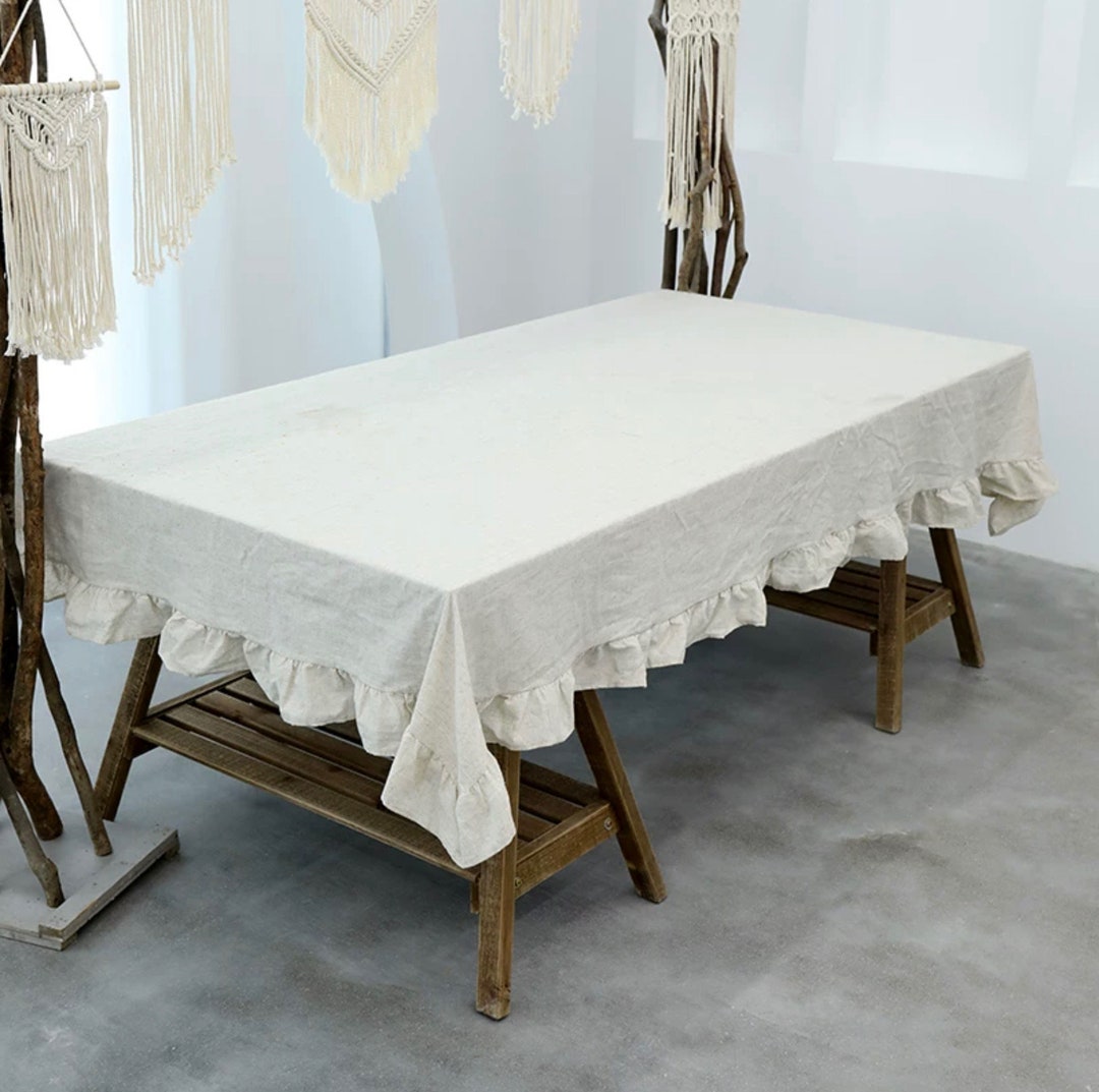 Linen Ruffle Tablecloth, 100 Percent Stonewashed Linen Tablecloth With ...