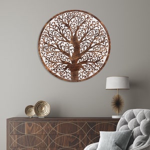 Round Tree Wall Art, Wooden Wall Decor Modern Rustic Piece, Decorative ...