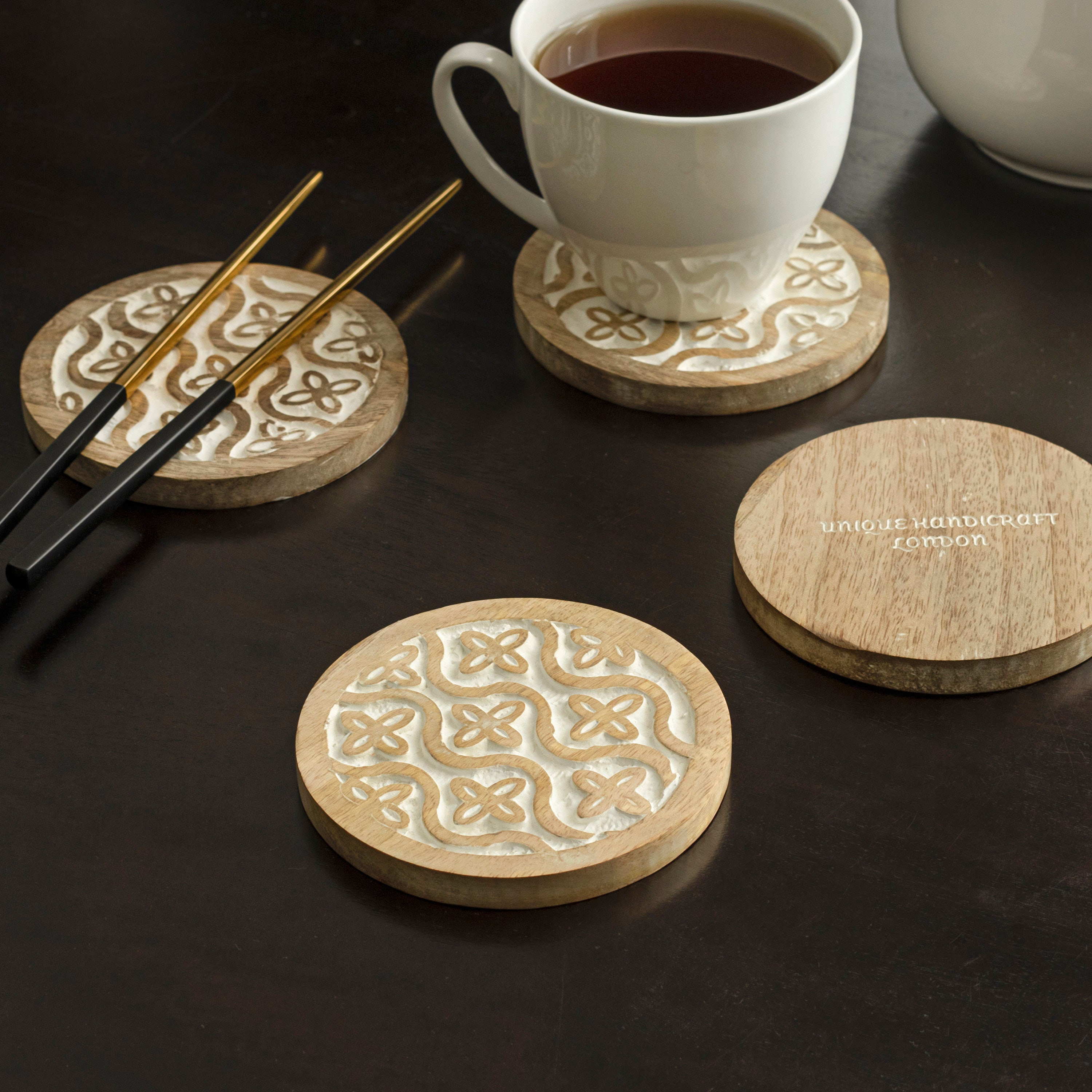 Handcrafted Mango Wood Coasters / Coaster Set of 4 / Round Coasters ...