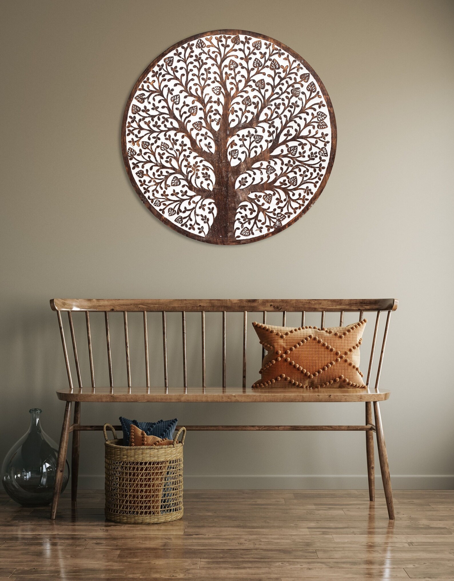 Round Tree Wall Art, Wooden Wall Decor Modern Rustic Piece, Decorative ...