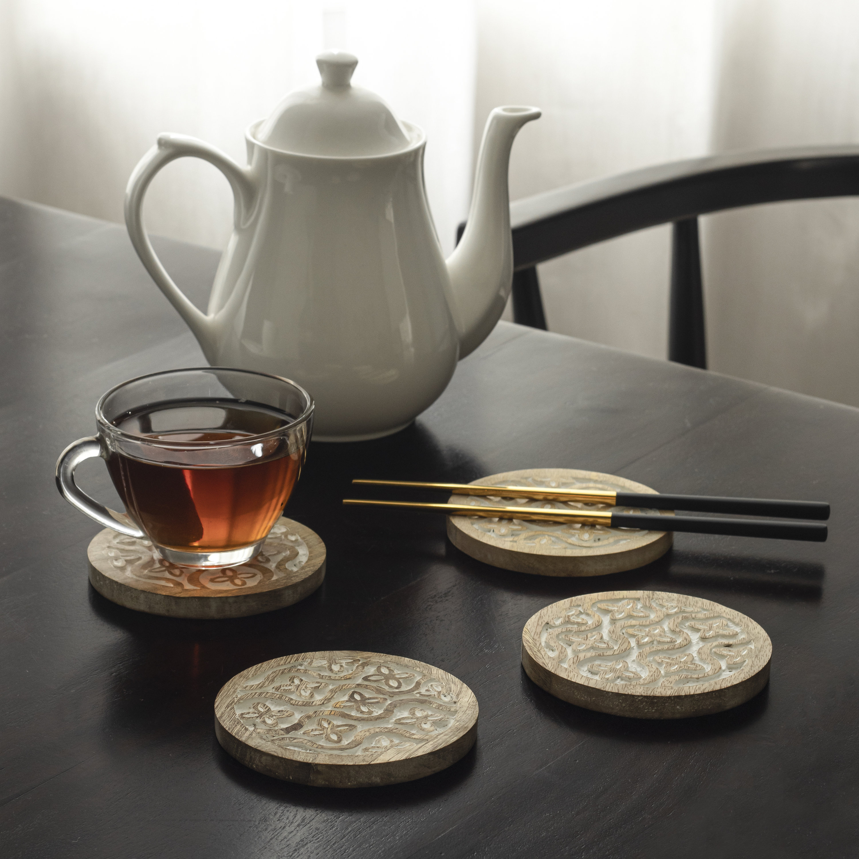 Handcrafted Mango Wood Coasters / Coaster Set of 4 / Round Coasters ...