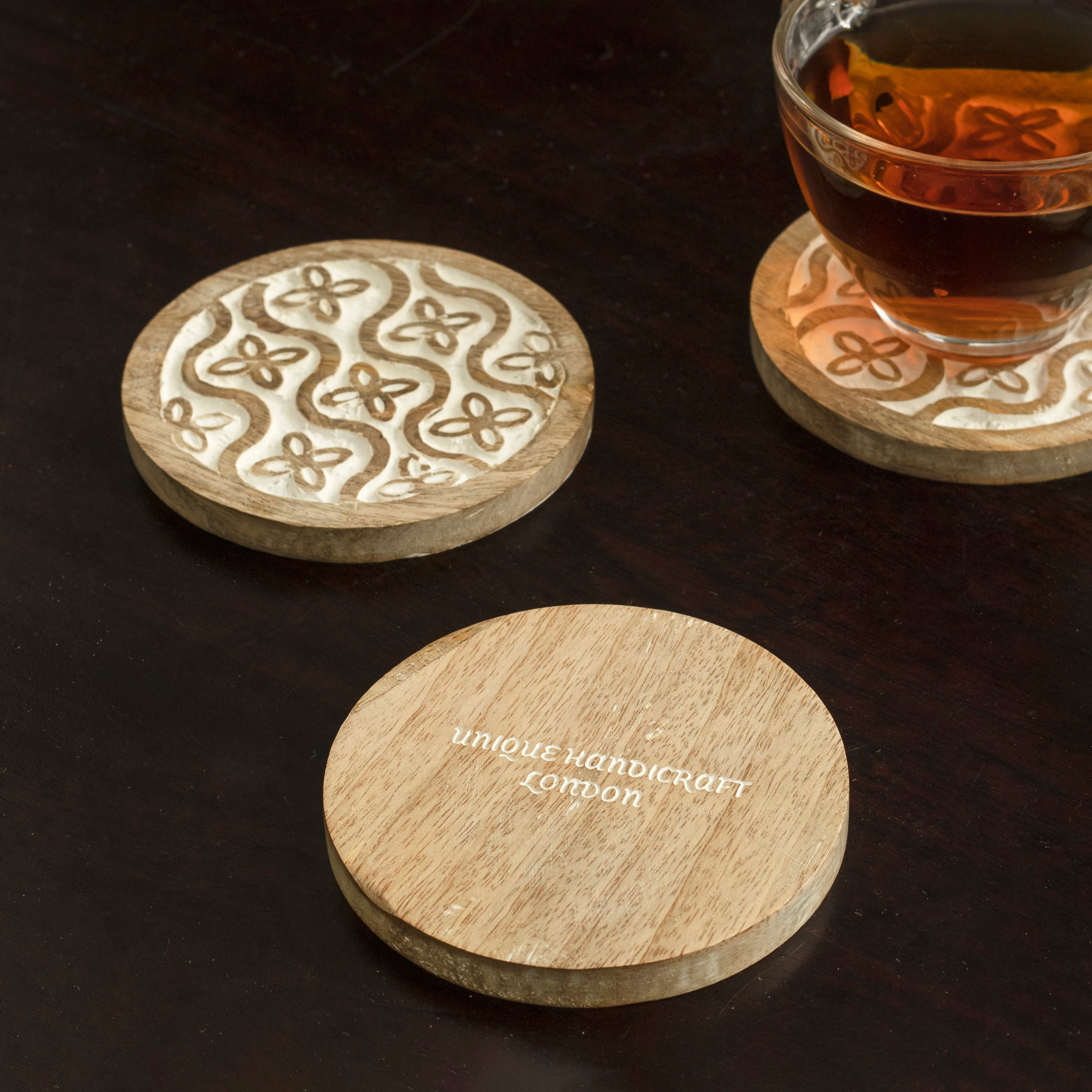 Handcrafted Mango Wood Coasters / Coaster Set of 4 / Round Coasters ...
