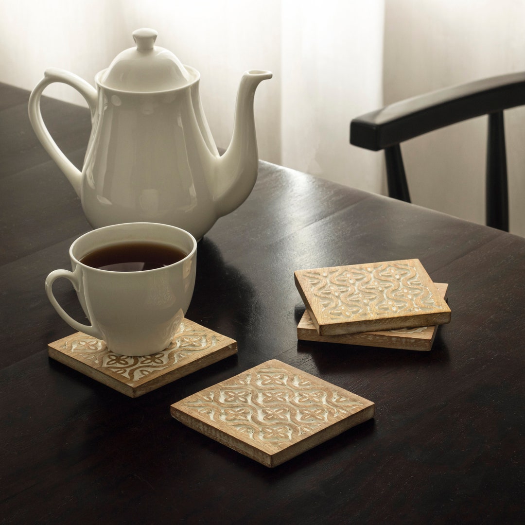 Handcrafted Mango Wood Coasters / Coaster Set of 4 / Round Coasters ...