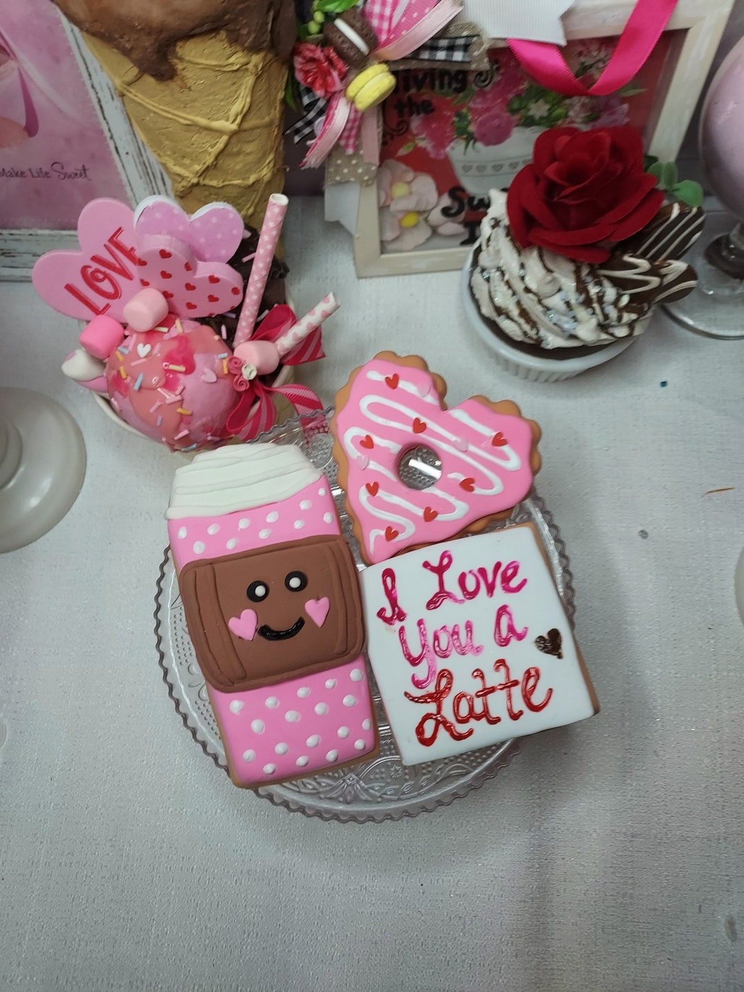 Fake Valentines Day Cookies. Coffee Lover Gift, Heart Shaped Fake ...