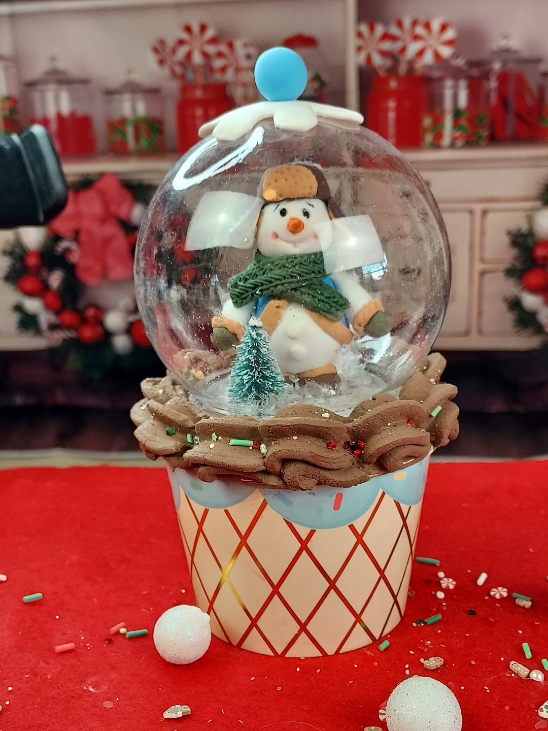Snowman Miniature Inside Snowglobe in Faux Ice Cream Sundae Cup, Faux ...