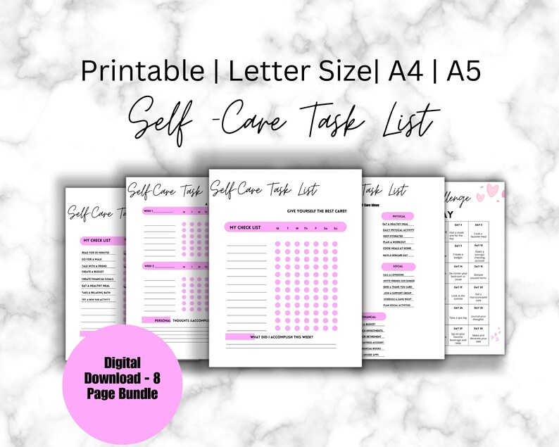Self-care Task List Printable Letter Size A4 A5 - Etsy