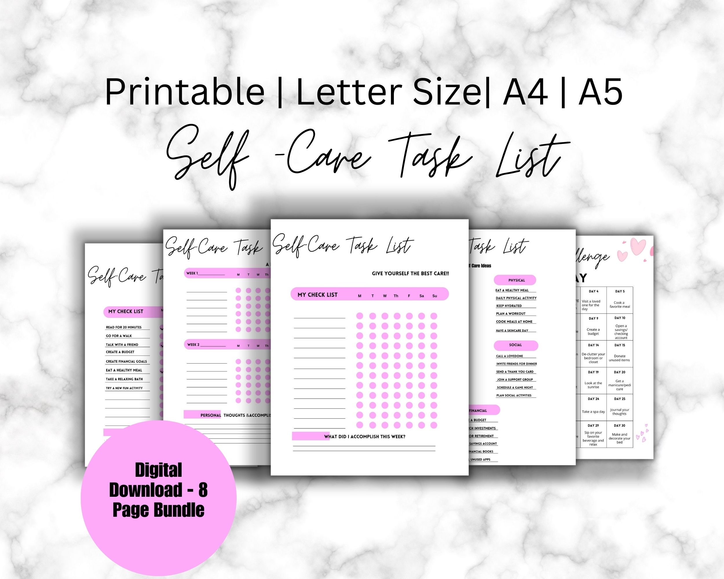 Self-care Task List Printable Letter Size A4 A5 - Etsy