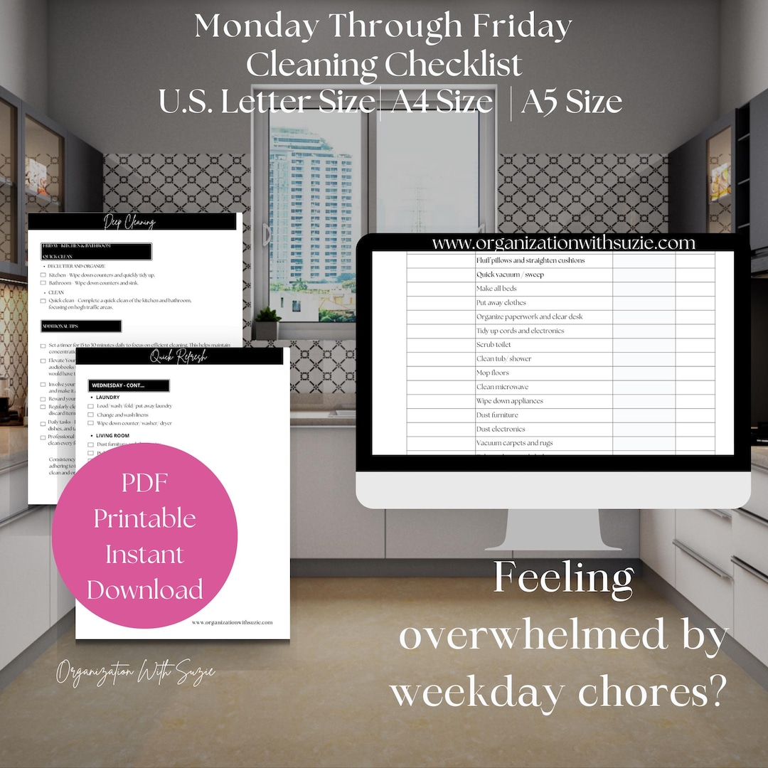 Monday Through Friday Cleaning Checklist, Escape the Weekend Cleaning ...
