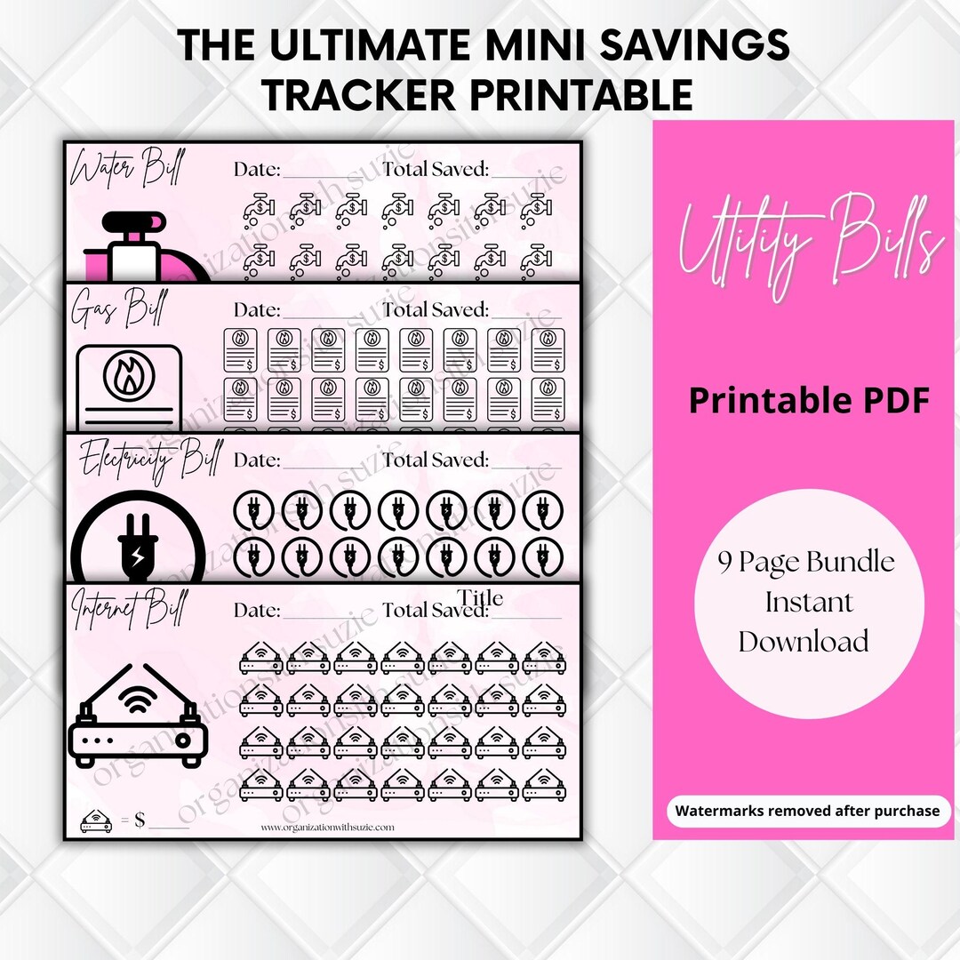 Printable Utility Bill Savings Trackers for A6 Cash Binder Budgeting ...