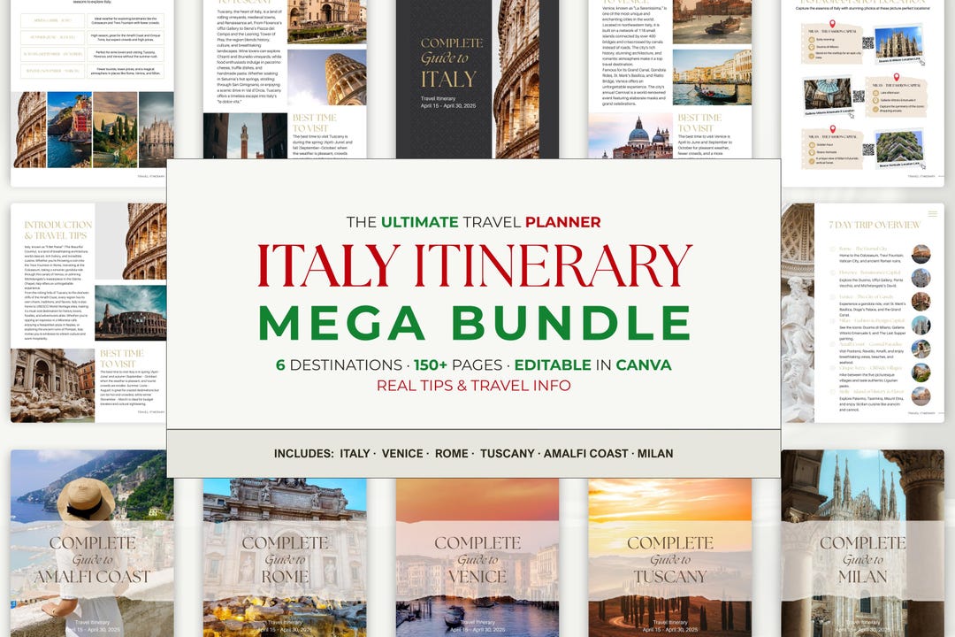 Italy Itinerary Bundle – 6 Editable Travel Guides for Italy Trip ...