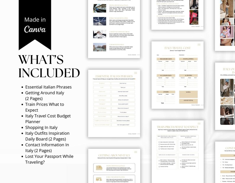 Italy Travel Itinerary Template | Trip Itinerary | Editable Trip ...