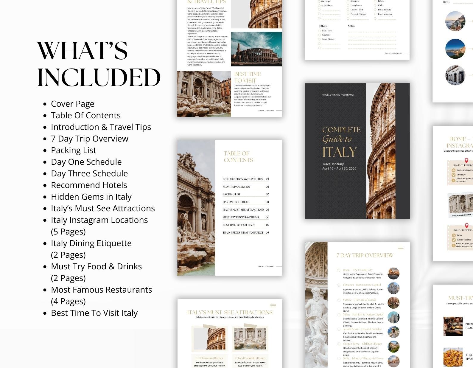 Italy Travel Itinerary Template | Trip Itinerary | Editable Trip ...