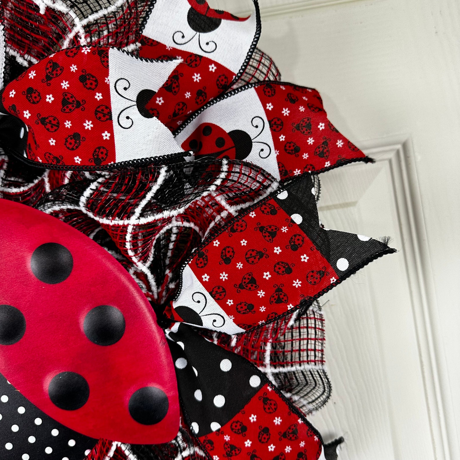 Ladybug Wreath for Door, Flat Storm Door Wreath, Thin Pancake Wreath ...