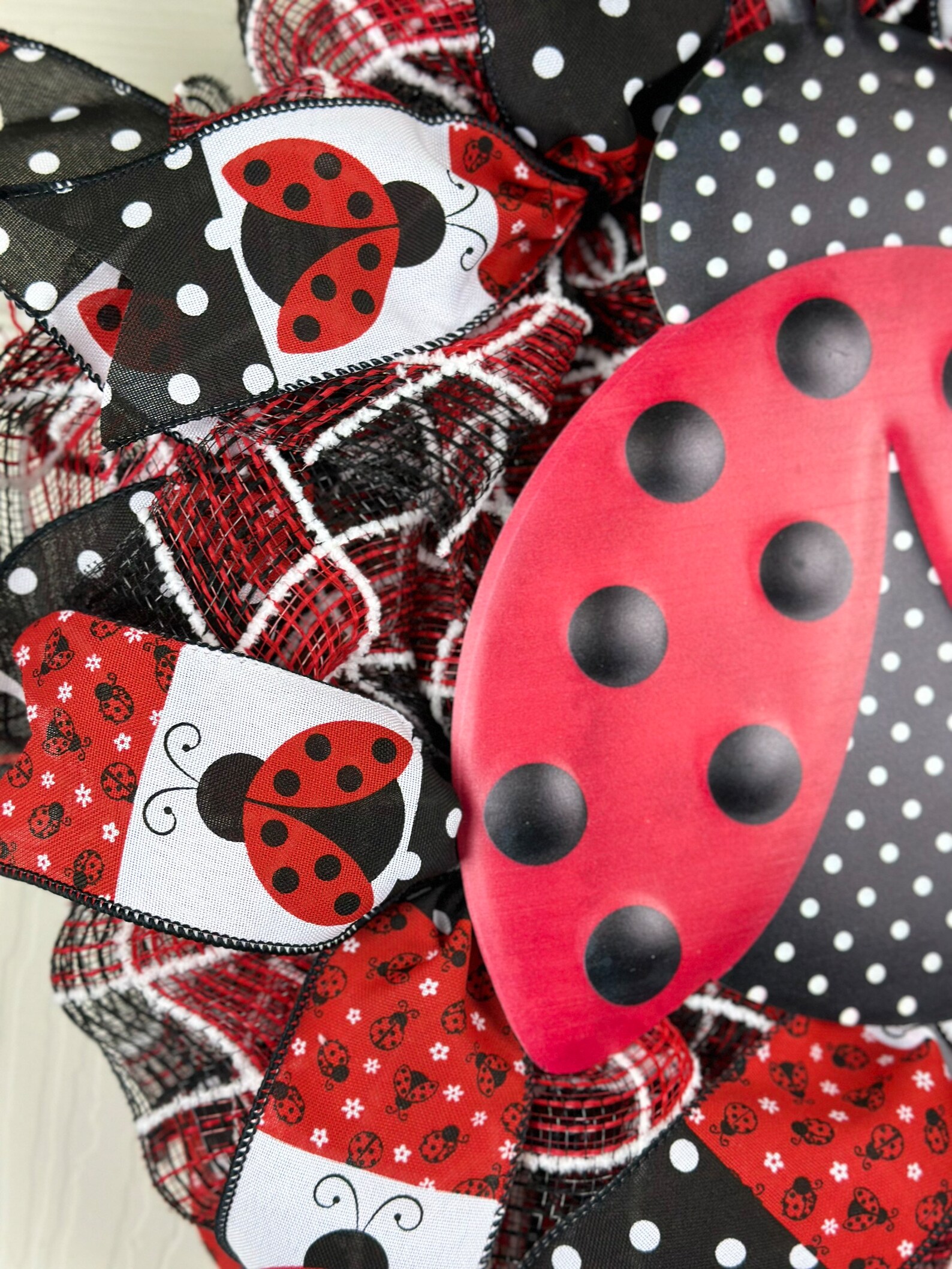 Ladybug Wreath for Door, Flat Storm Door Wreath, Thin Pancake Wreath ...