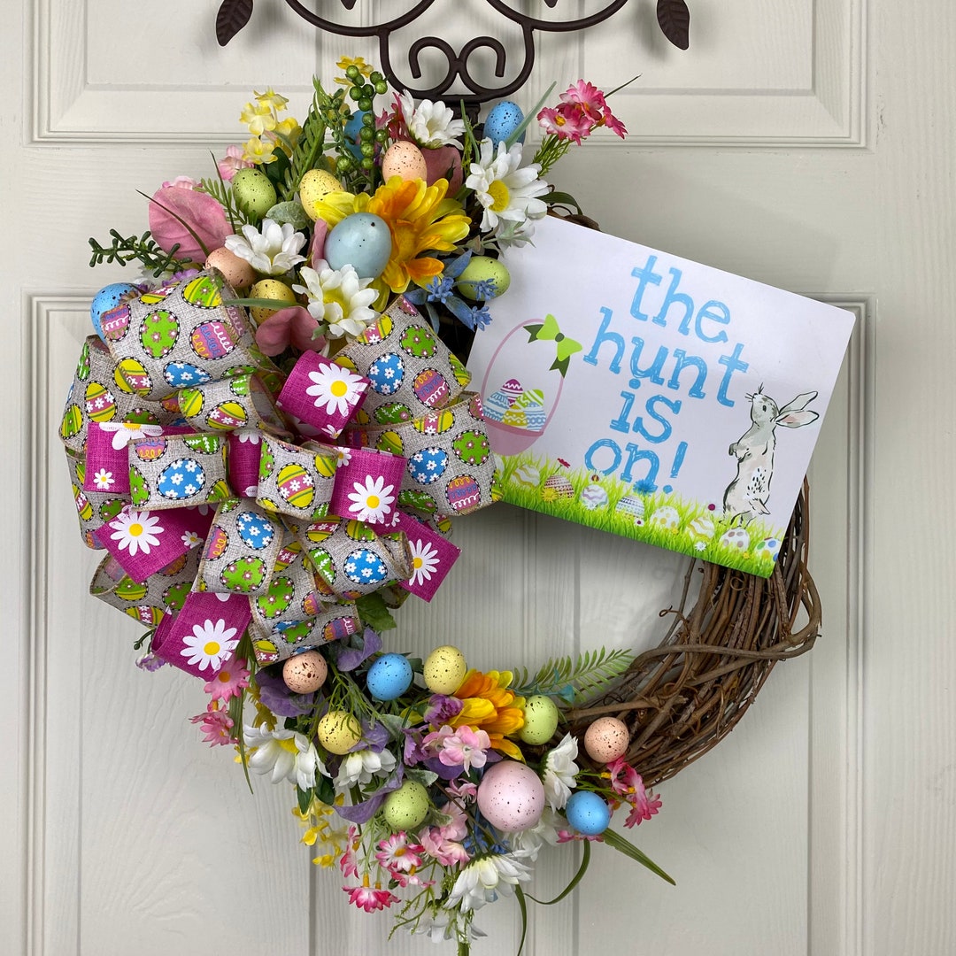 Easter Egg Floral Wreath, Springtime Door Decor - Etsy