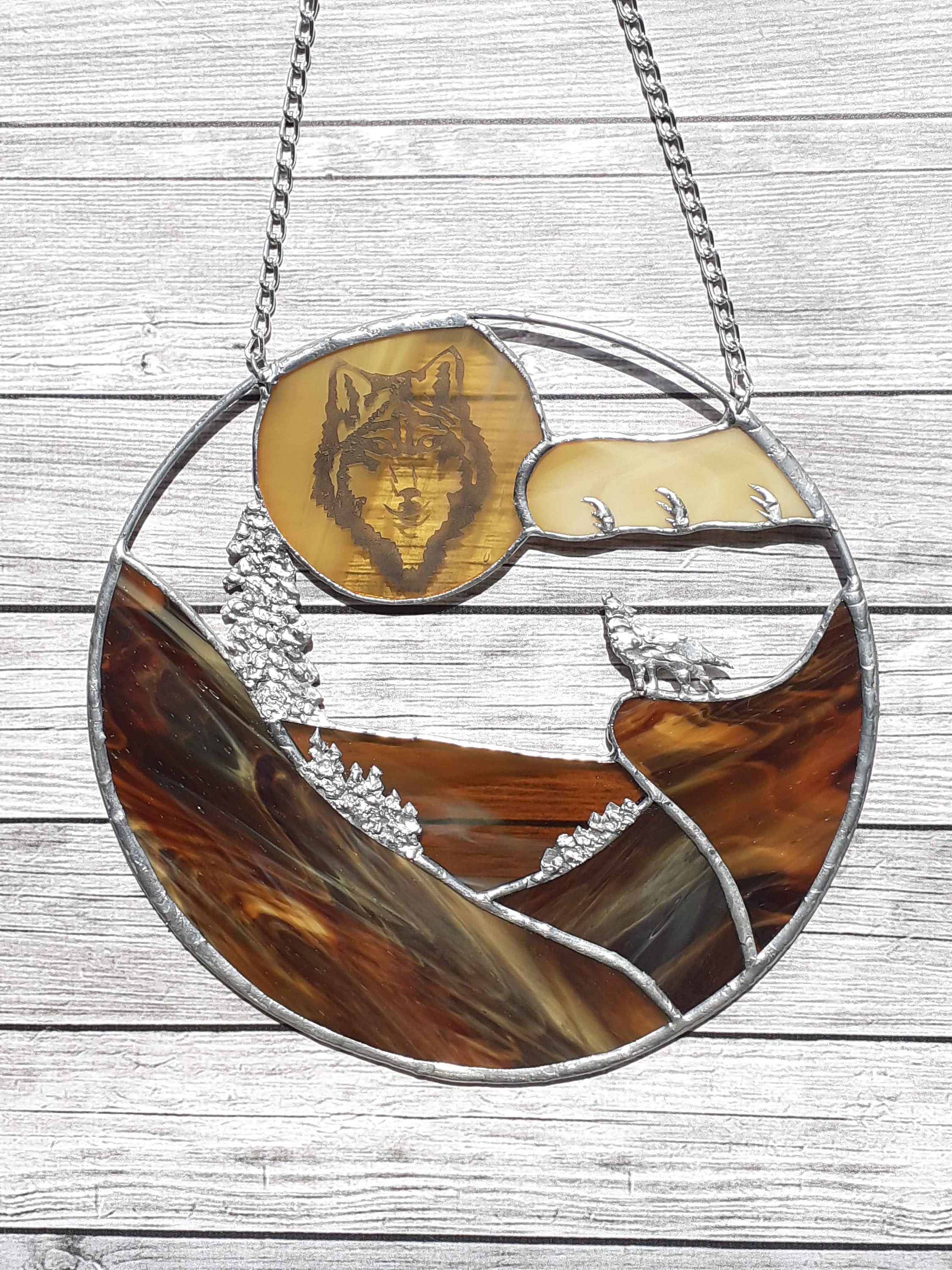 Stained Glass Wolf Stained Glass Window Hanging Stained Etsy