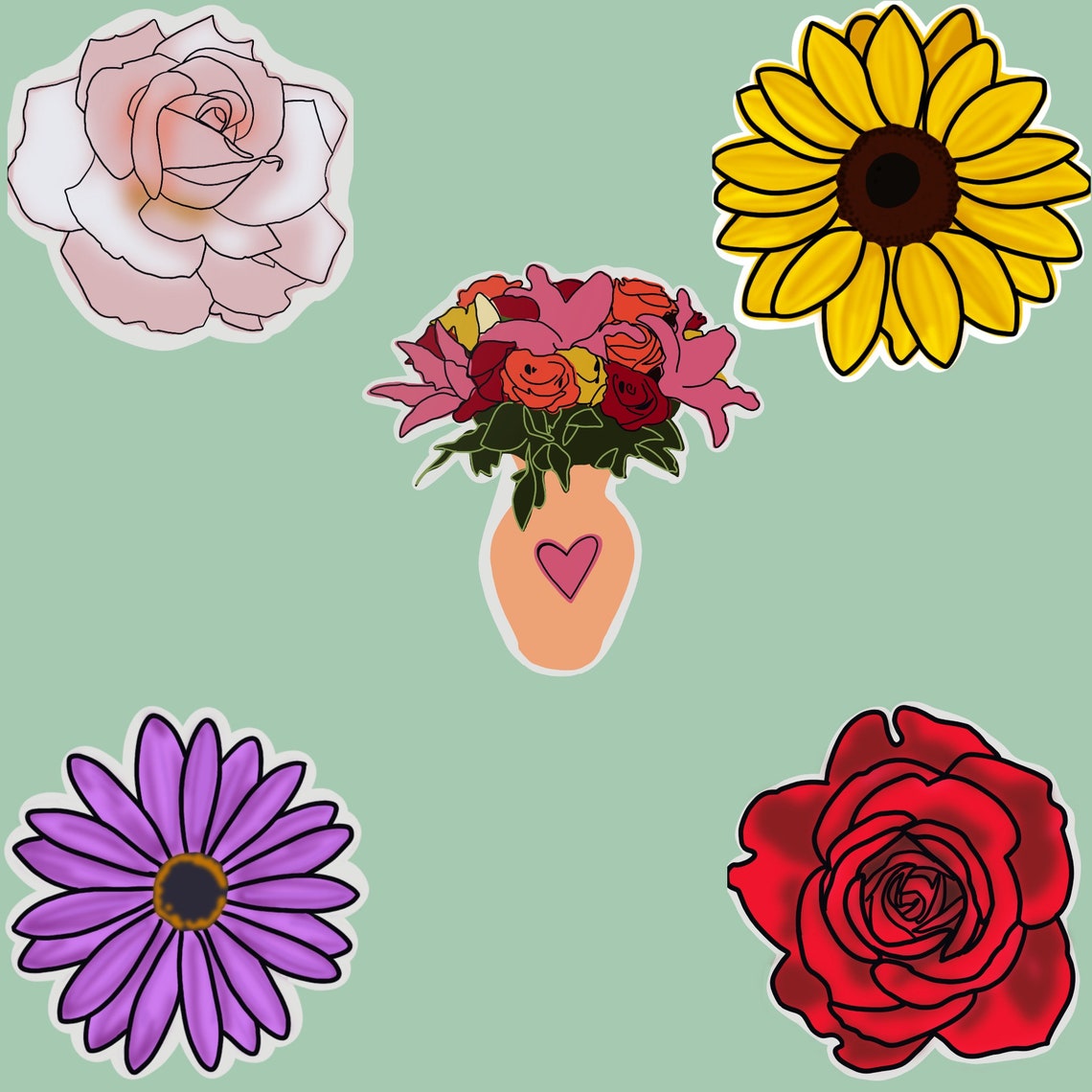 Paquete de pegatinas de flores / 5 piezas / ilustraciones | Etsy