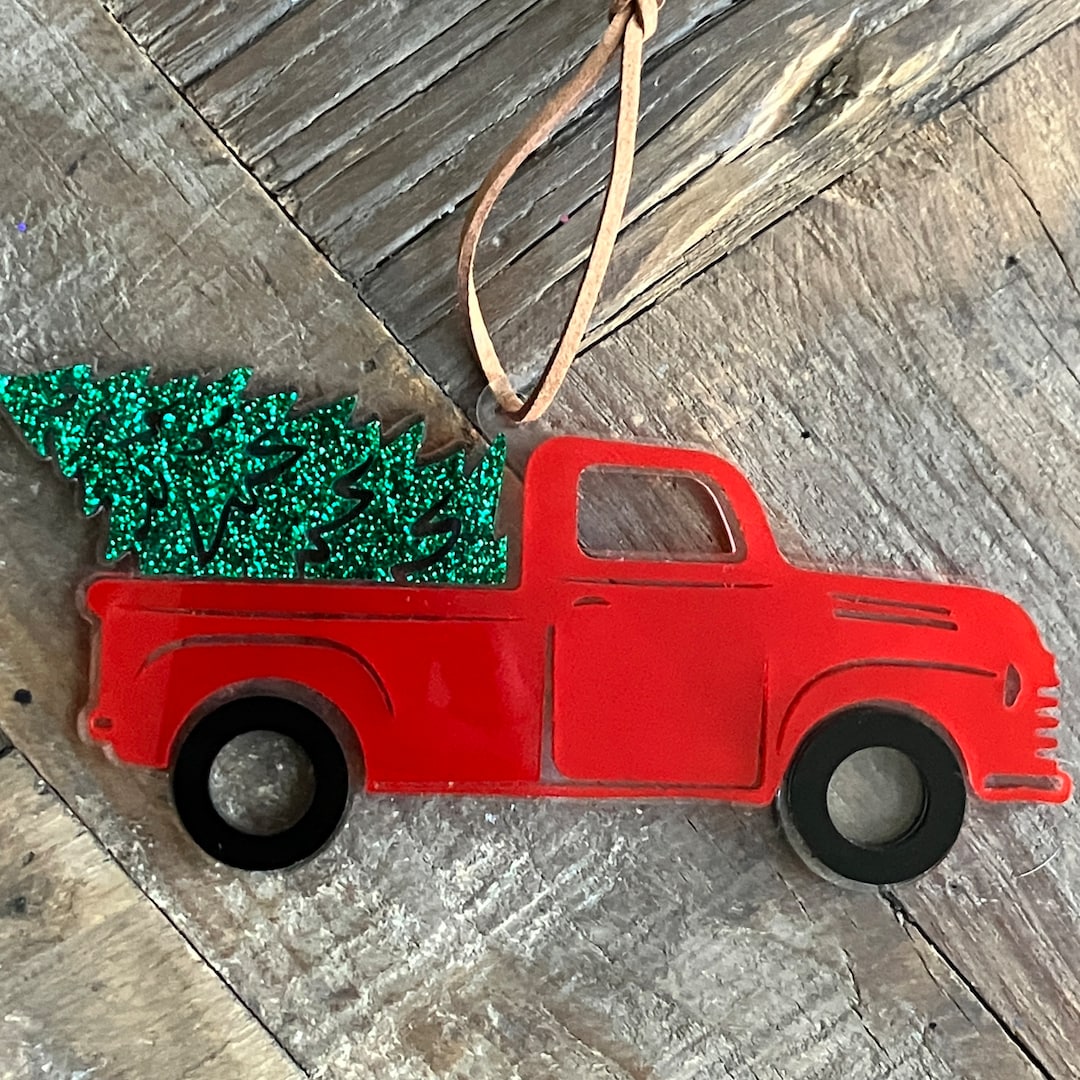 Red Truck Christmas Ornament, Red Truck Ornament, Red Truck and Tree ...
